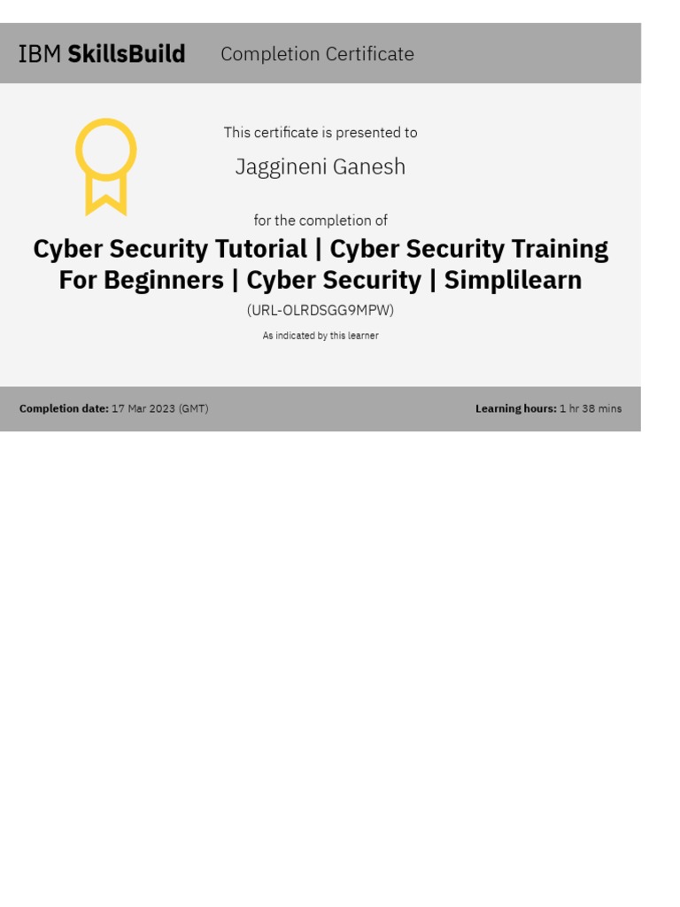 Cyber Security Training Completion Certificate | PDF