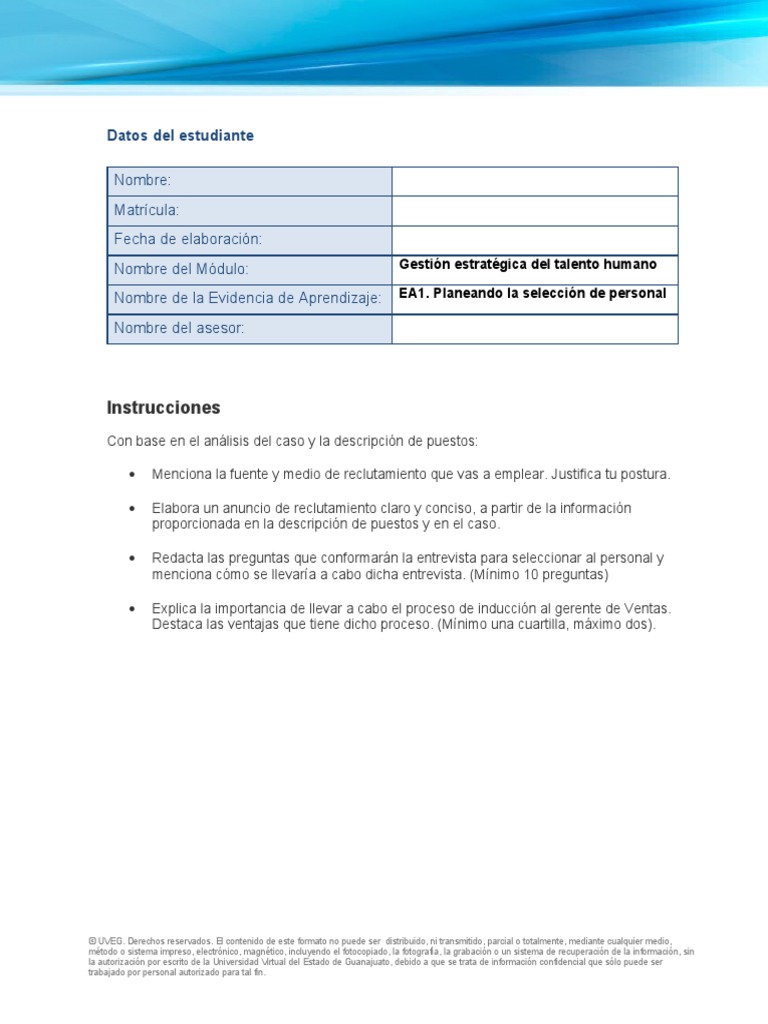 EA1 - Planeando La Selección de Personal | PDF | Reclutamiento | Business