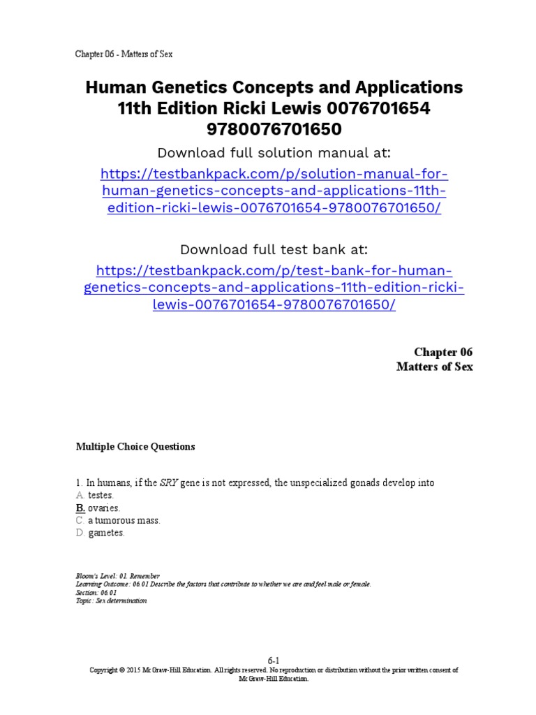 Human Genetics Concepts and Applications 11th Edition Ricki Lewis Test ...