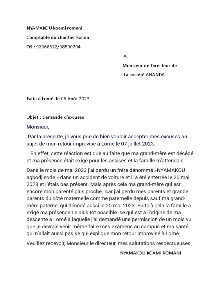 Lettre D'excuses | PDF