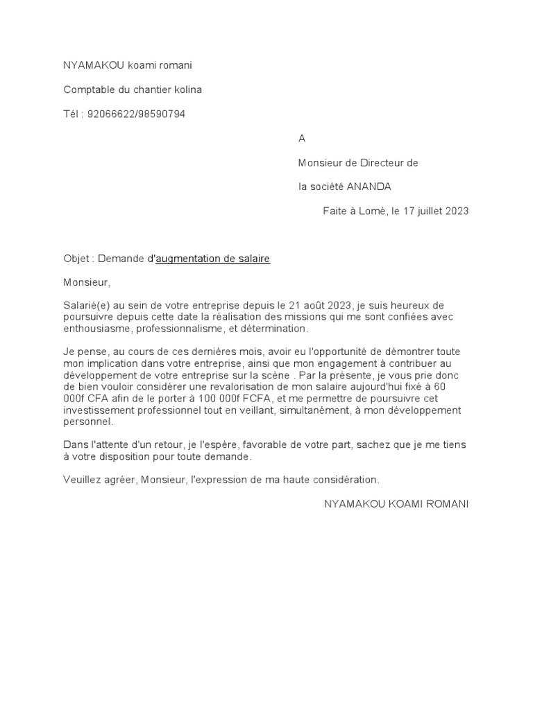 Lettre de Demande D'augmentation | PDF