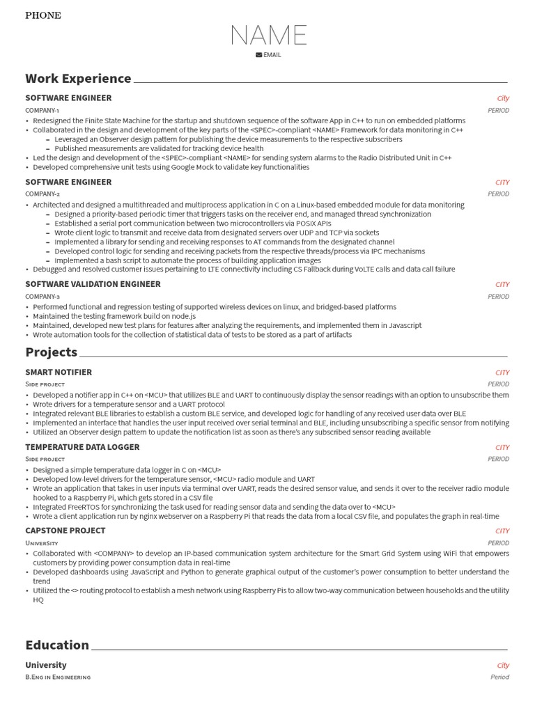 Work Experience: Software Engineer | PDF
