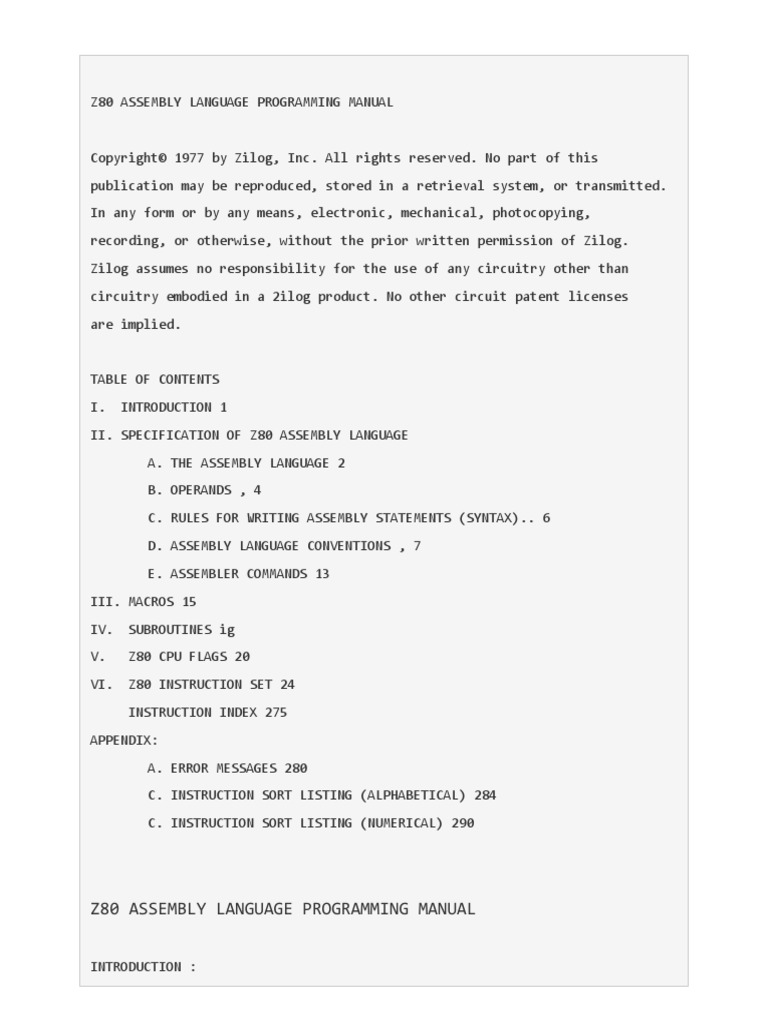 Z80 Assembly Language Pdf