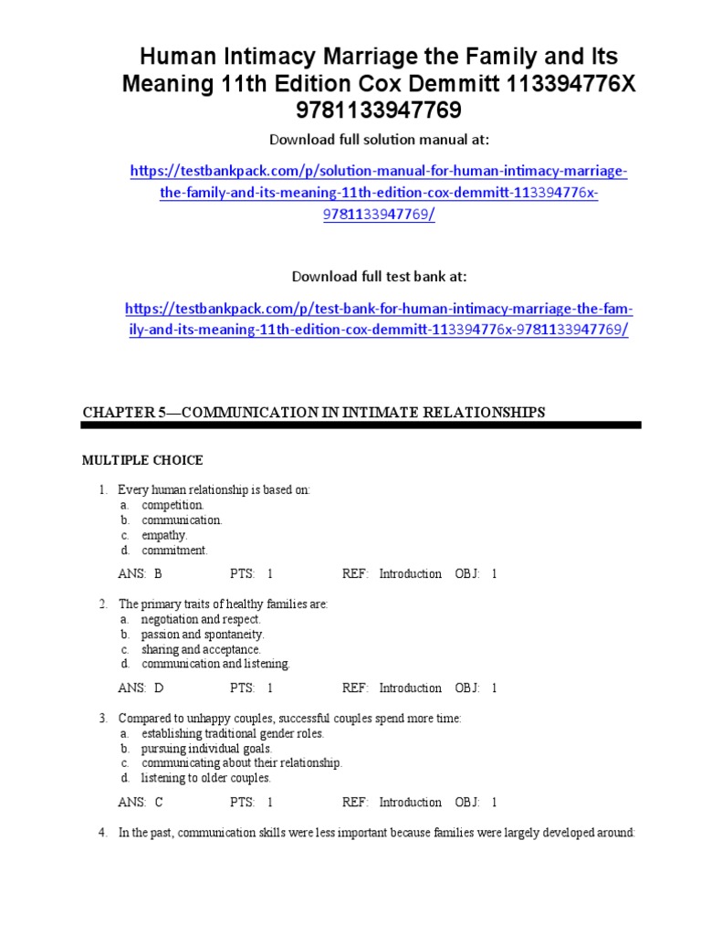 Human Intimacy Marriage The Family and Its Meaning 11th Edition Cox ...