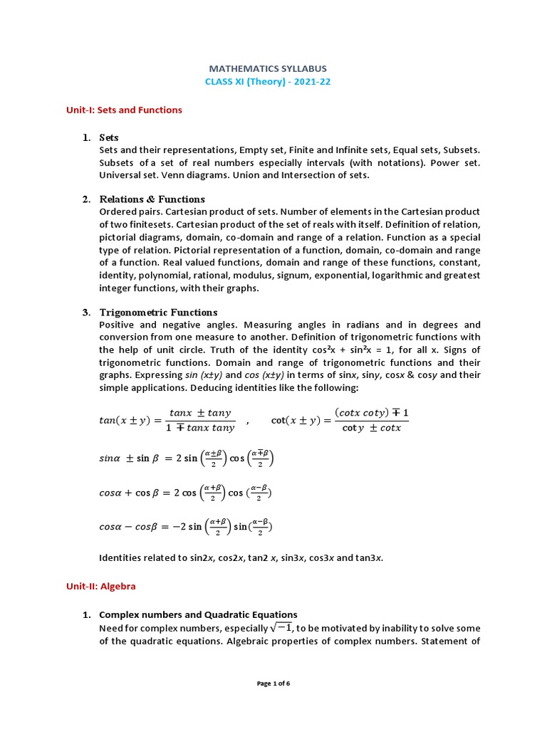 Class XI & XII Mathematics Syllabus | PDF