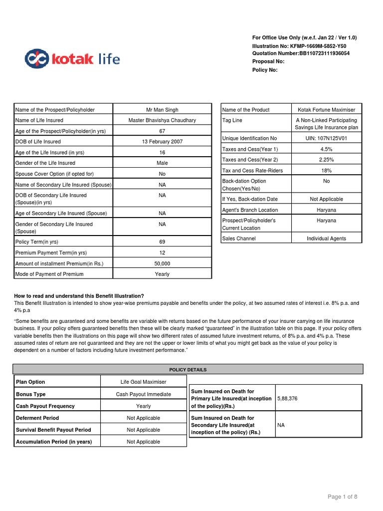 Kotak Fortune Maximiser Plan | PDF