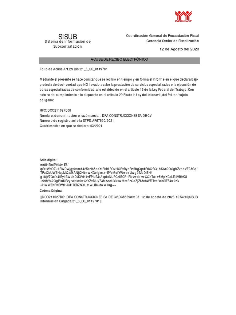 ZW59 SISUB Acuse P106 2023 | PDF | Negocios