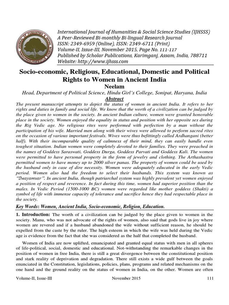 Rights of Women in Ancient India | PDF