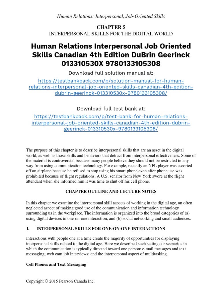 Human Relations Interpersonal Job Oriented Skills Canadian 4th Edition ...