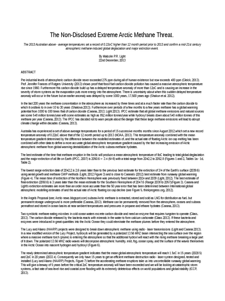 Malcolm Light, The Non-Disclosed Extreme Arctic Methane Threat | PDF