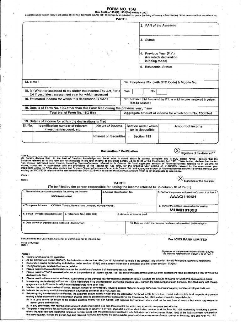 Form-15G FY2023-24 | PDF