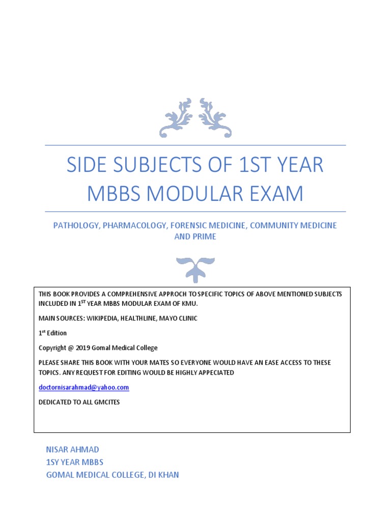 Side Subjects of 1st Year Mbbs Modular Exam | PDF | Necrosis | Anemia