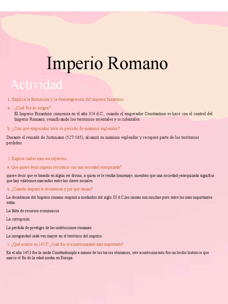 Imperio Romano Historia Actividad | PDF