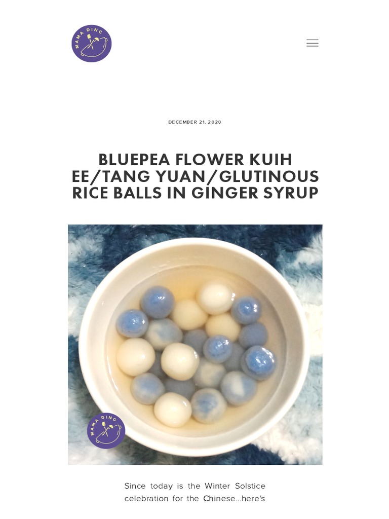 Bluepea Flower Kuih Ee_Tang Yuan_Glutinous Rice Balls in Ginger Syrup ...