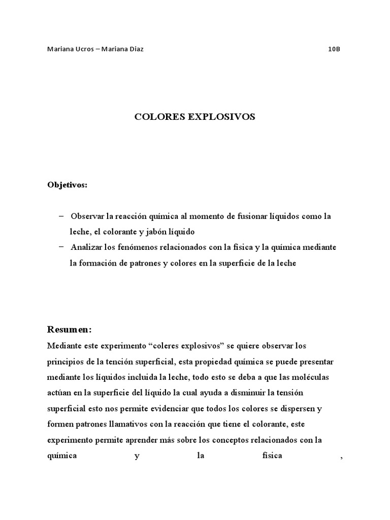 COLORES EXPLOSIVOS 1 | PDF | Leche | Líquidos