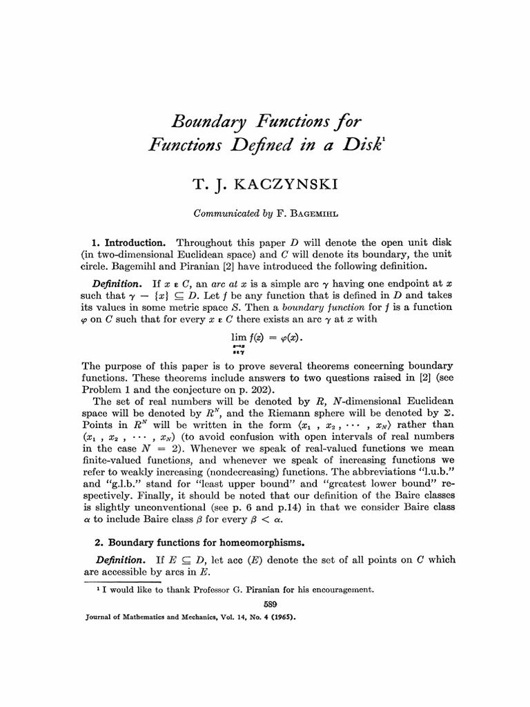 1965 Boundary Functions For Functions Defined in A Disk | PDF