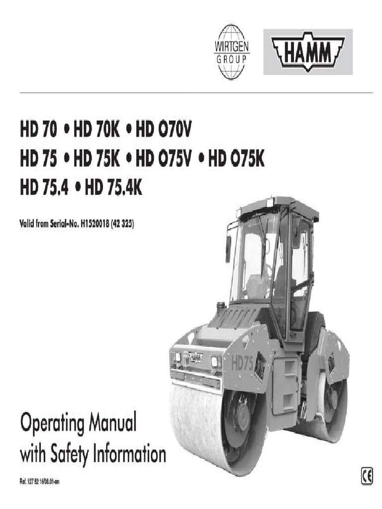 HAMM HD70 HD070 HD75 HD075 HD75-4 Asphalt Roller Tractor Operating Manual PDF | PDF
