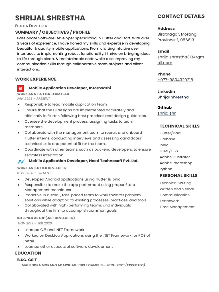 Shrijal Shrestha - Flutter Developer | PDF