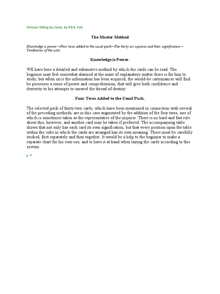 The Master Method - Grand Tableau Cartomancy 1 | PDF