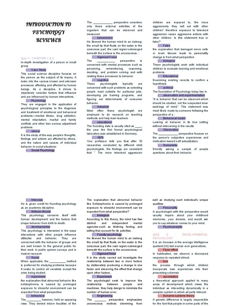 Psychology Review: Key Concepts & Terms | PDF