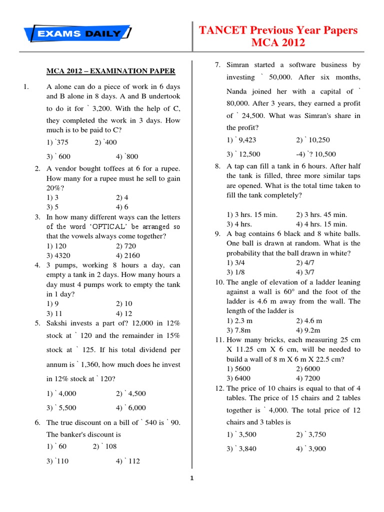 Tancet MCA-2012 | PDF | Computer Network | Length