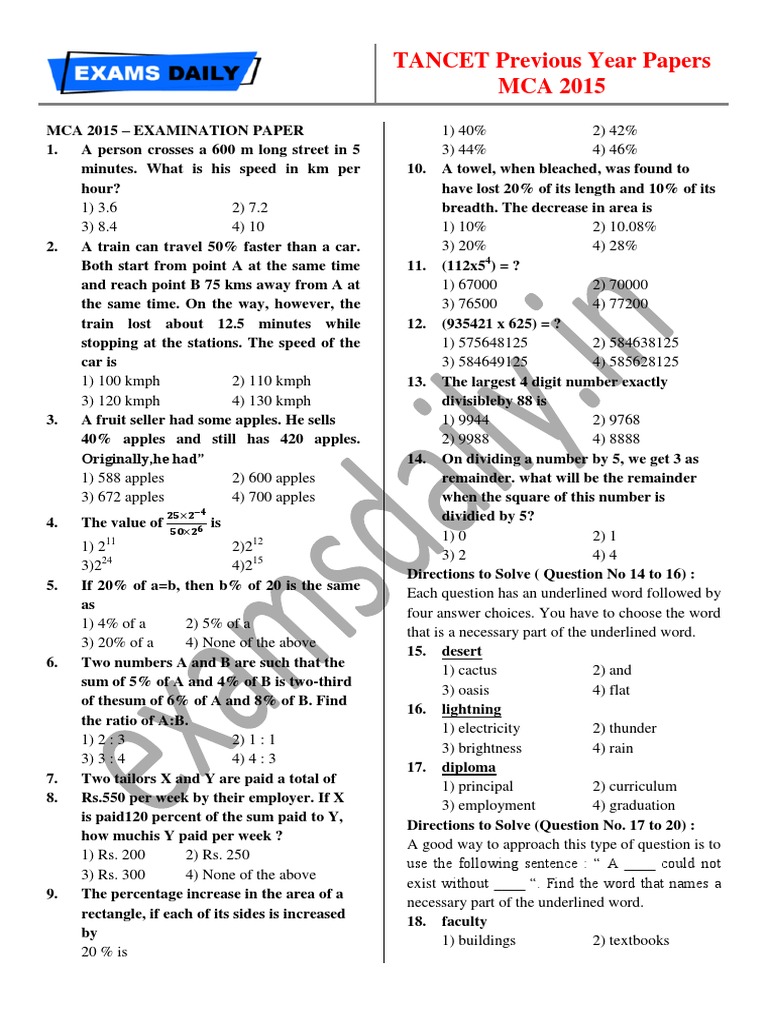 Tancet MCA-2015 | PDF | Operating System | Computer Network