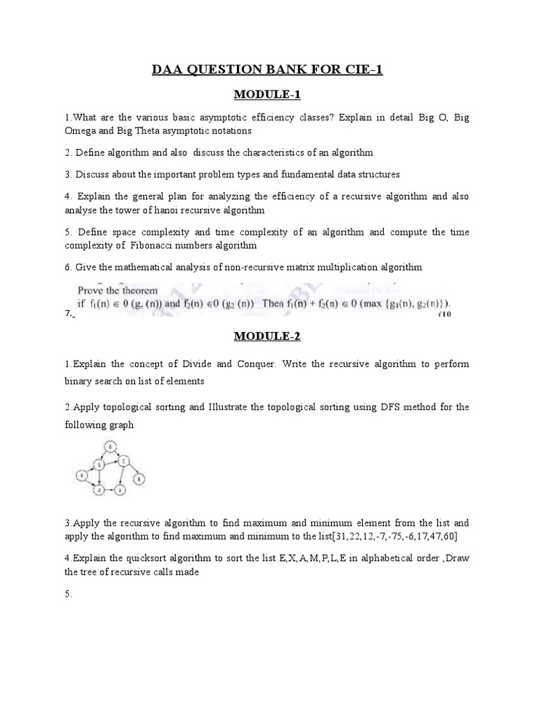 Daa Question Bank For Cie-1 | PDF | Science & Mathematics