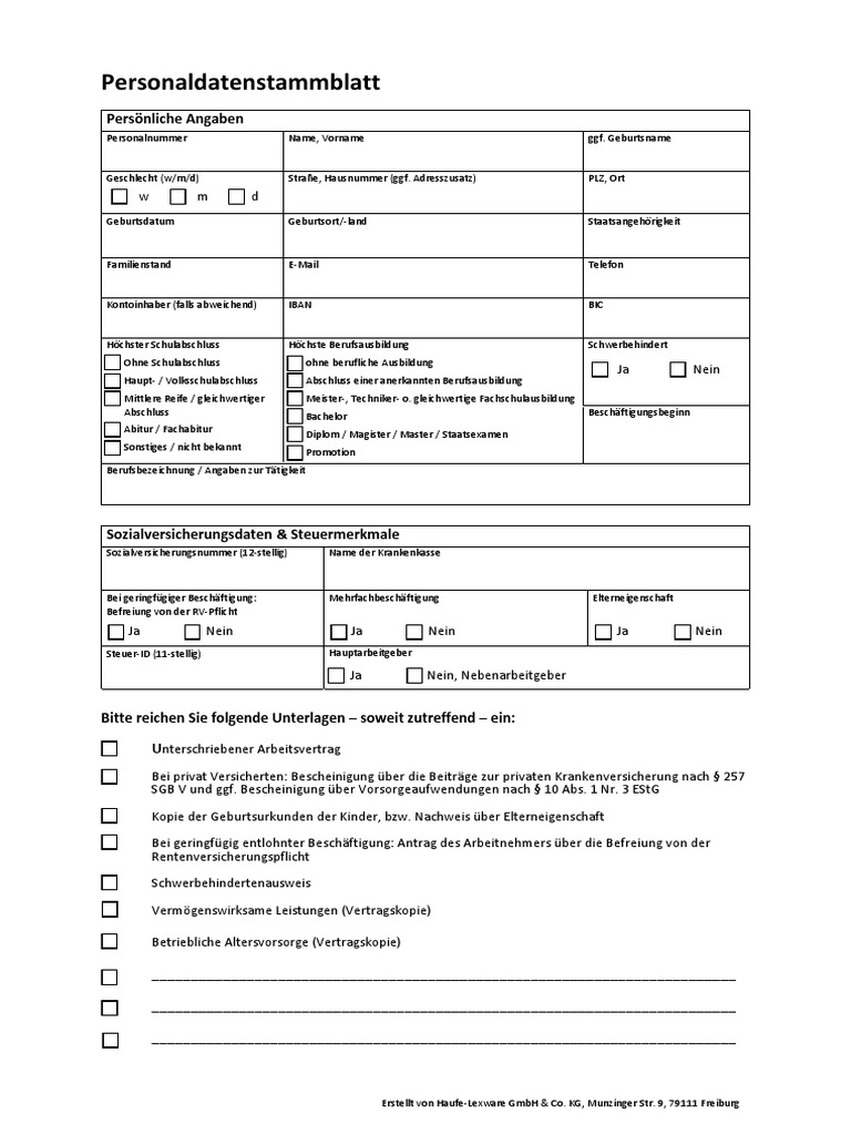 Personalstammdatenblatt | PDF