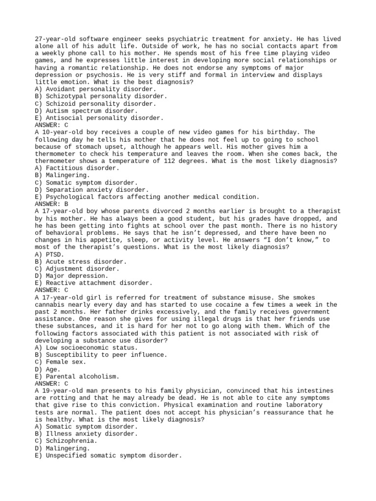 Psychiatry MCQs 2 | PDF | Personality Disorder | Mental Disorder