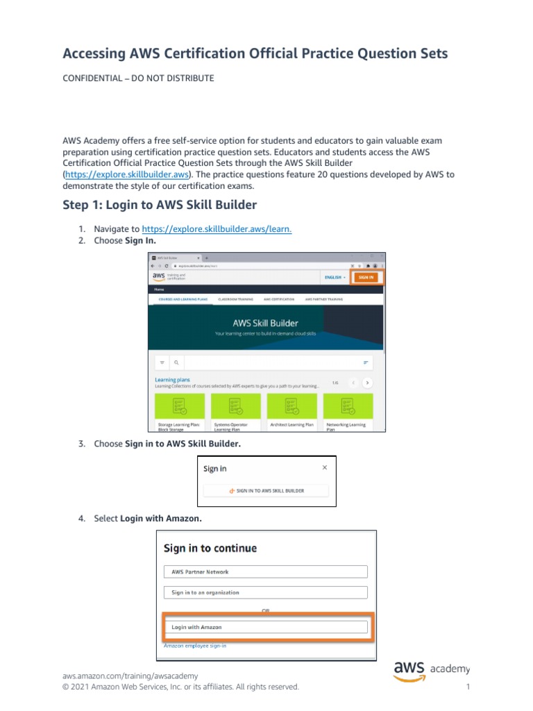 Accessing AWS Practice Question Sets | PDF