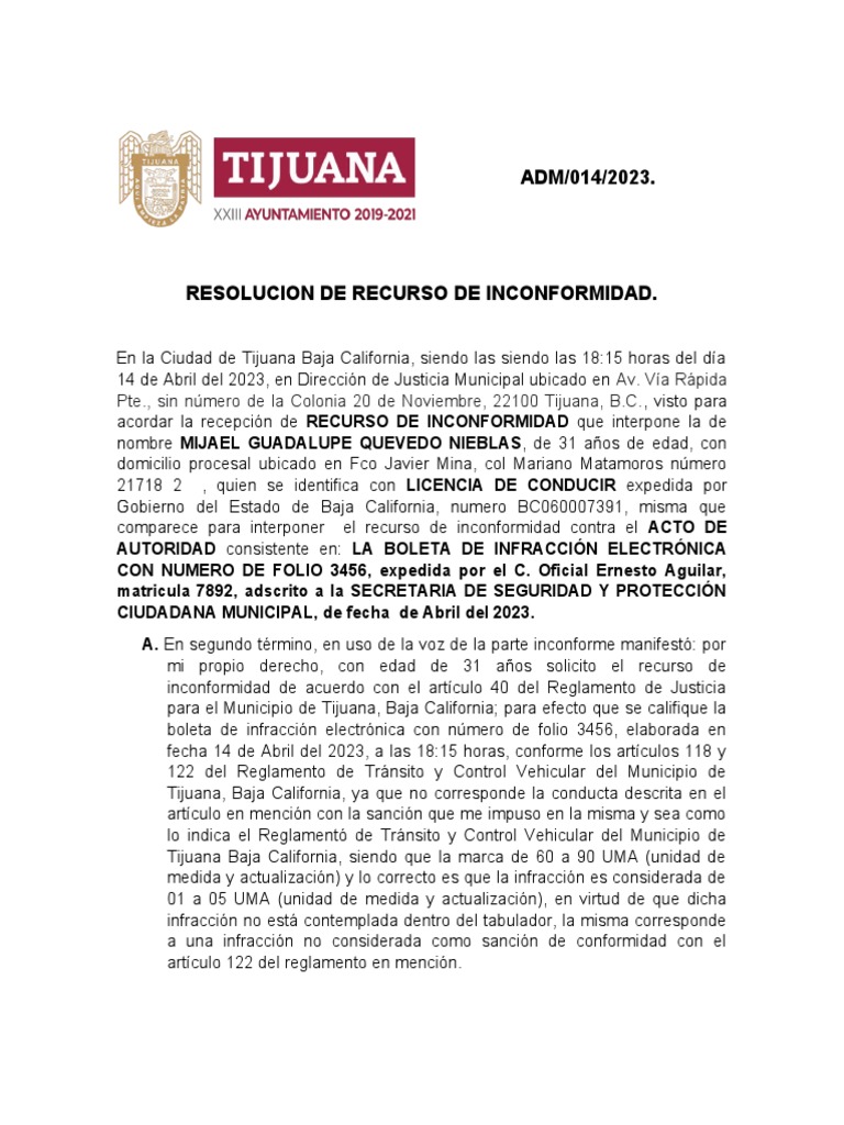 Recursos de Inconformidad Mijael Quevedo 220423 | PDF