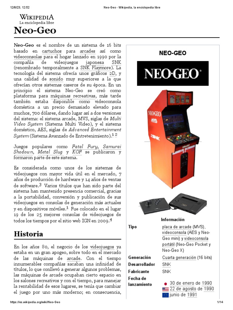Neo-Geo - Wikipedia, La Enciclopedia Libre | PDF
