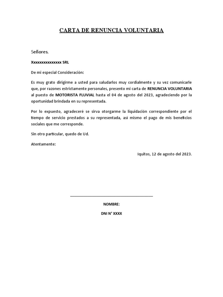 Carta de Renuncia | PDF