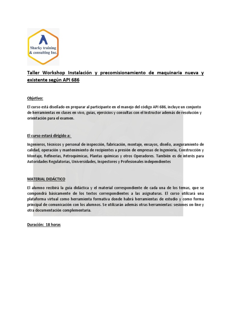 Taller API 686: Instalación de Maquinaria | PDF