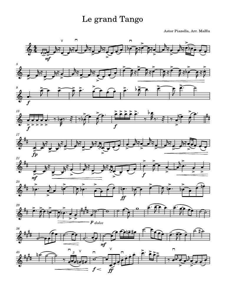Le Grand Tango: Violin Score | PDF
