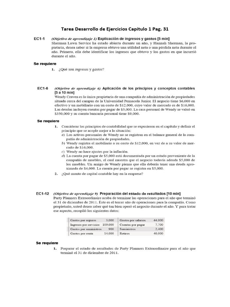 Tarea Desarrollo de Ejercicios Capitulo 1 Pag | PDF