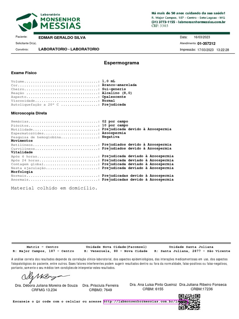 Exame Espermograma | PDF | Fluidos corporais | Medicina Clínica