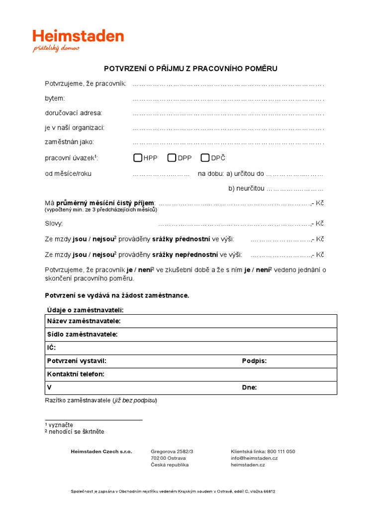 Potvrzení Příjmu Z Pracovního Poměru | PDF