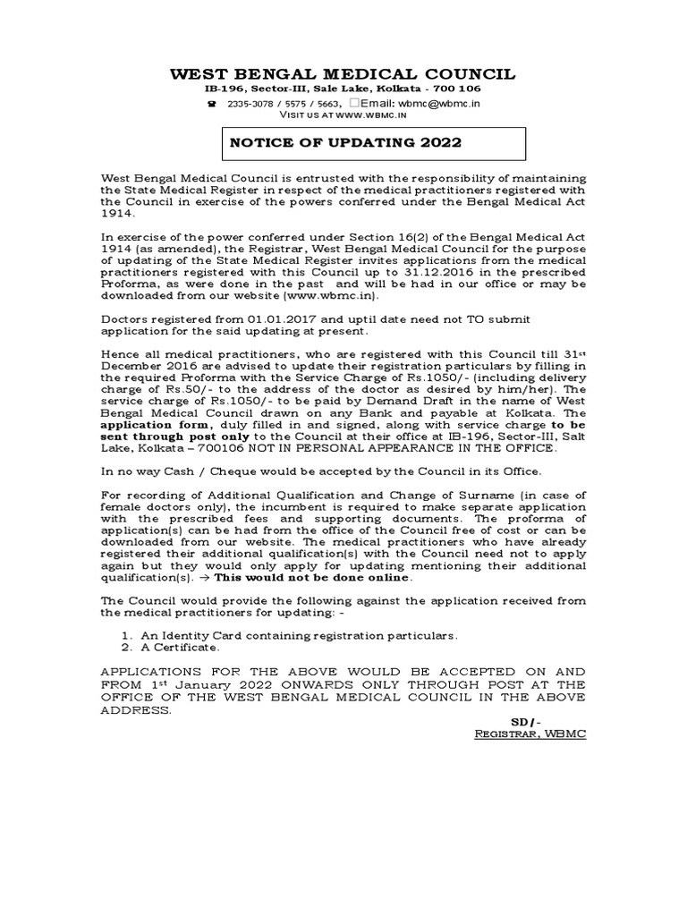 Notice For Updating 2022 | PDF | Fee | Government