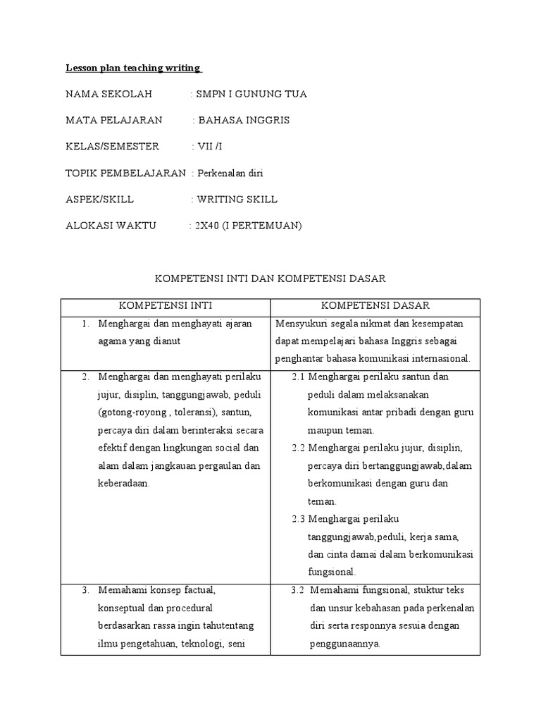 Lesson Plan Teaching Writing | PDF Lesson Plan Teaching Writing | PDF