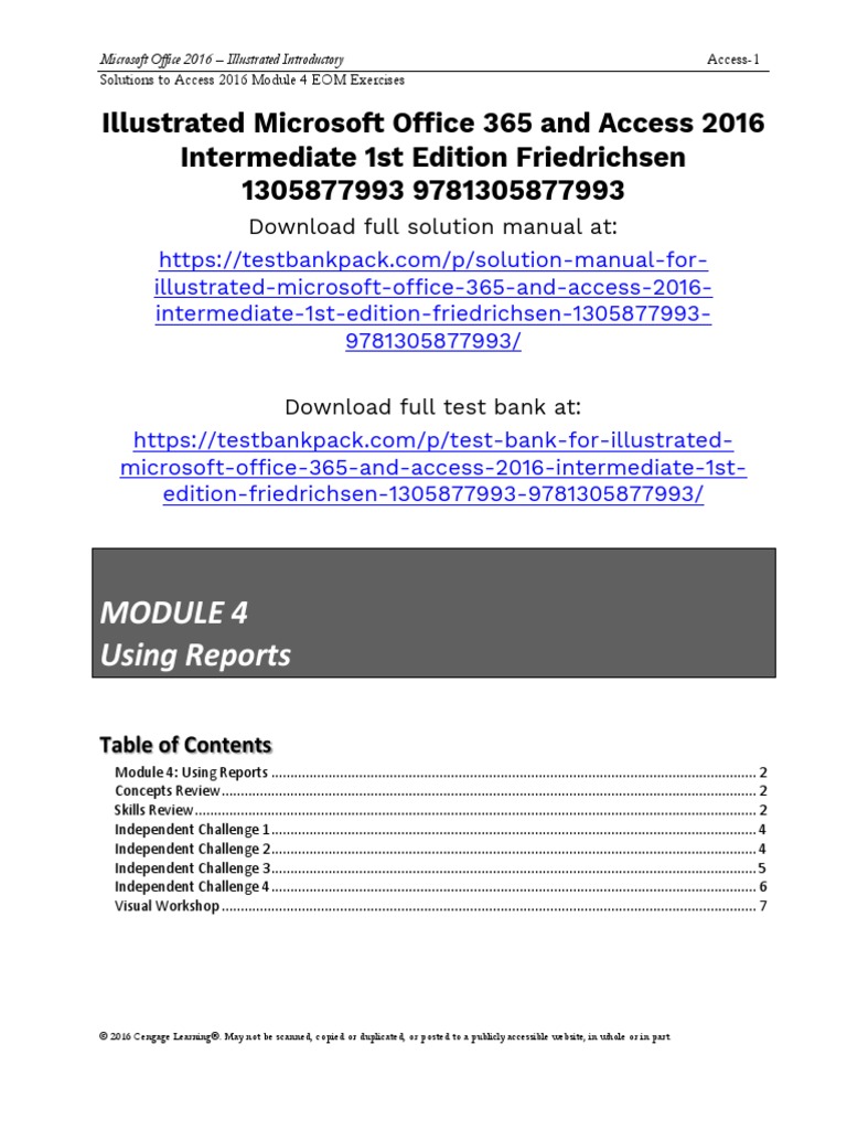 Illustrated Microsoft Office 365 and Access 2016 Intermediate 1st Edition Friedrichsen Solutions ...