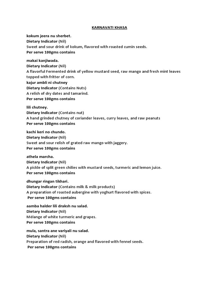 Royal Vega - Karnavati Khasa | PDF | Chutney | Cuisine