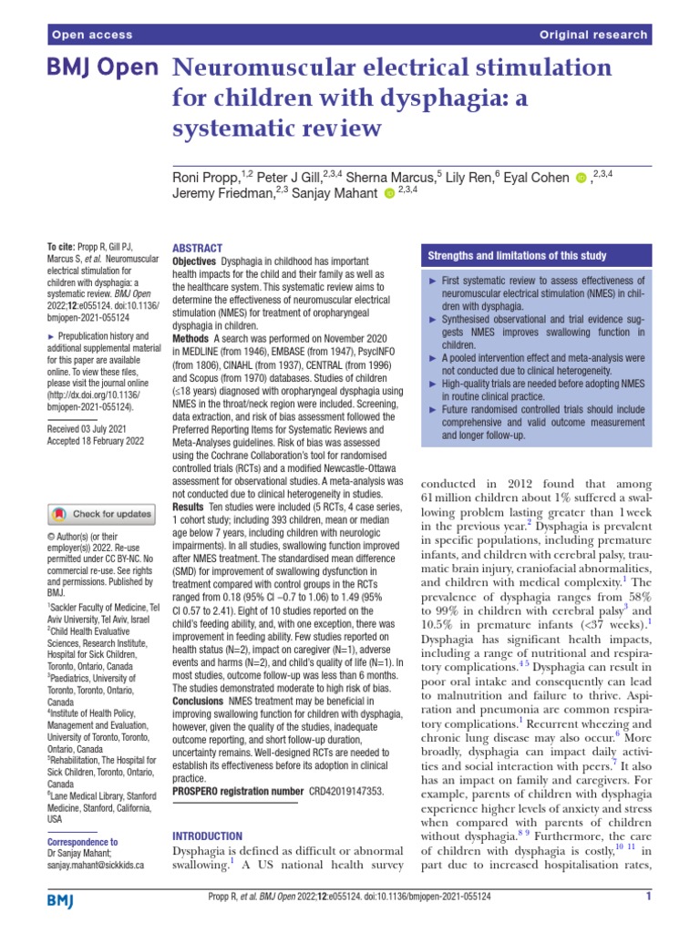 Neuromuscular Electrical Stimulation For Children With Dysphagia - A Systematic Review | PDF ...