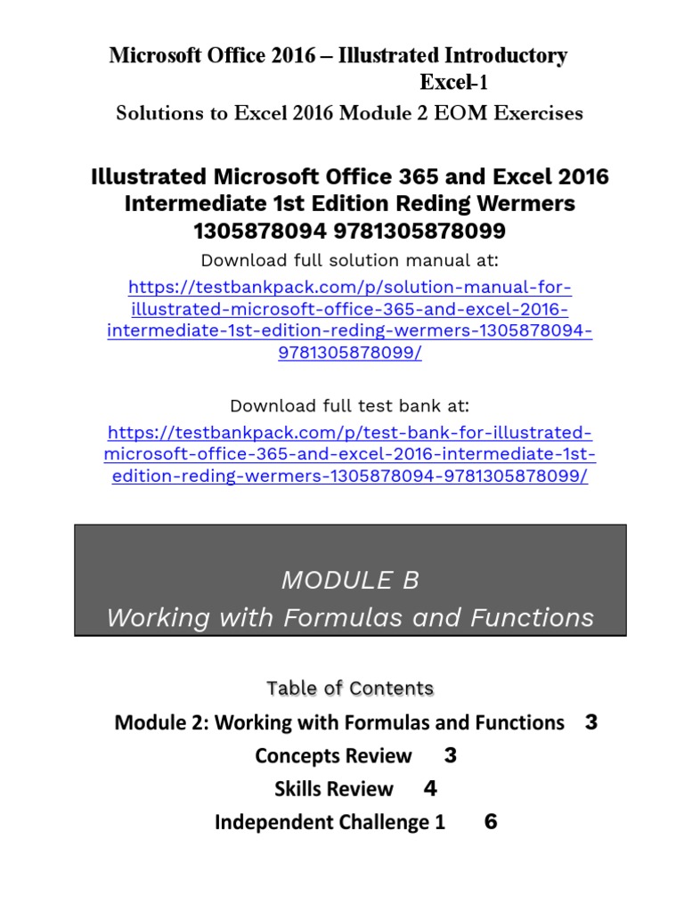 Illustrated Microsoft Office 365 and Excel 2016 Intermediate 1st Edition Reding Solutions Manual ...