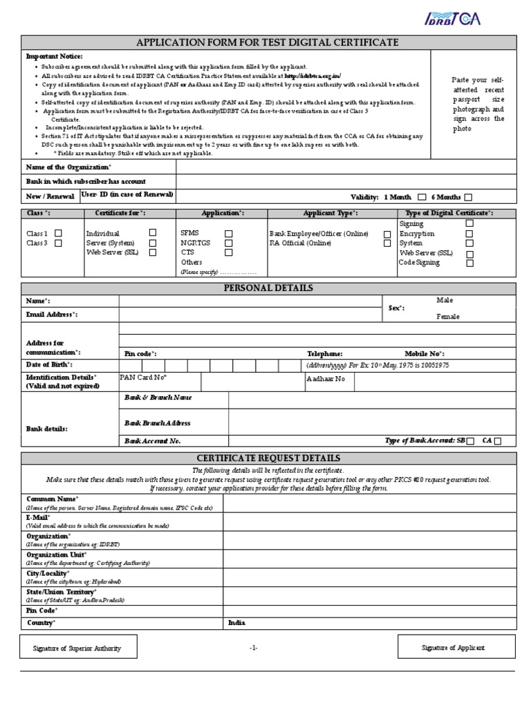 Test Certificate Application Form | PDF