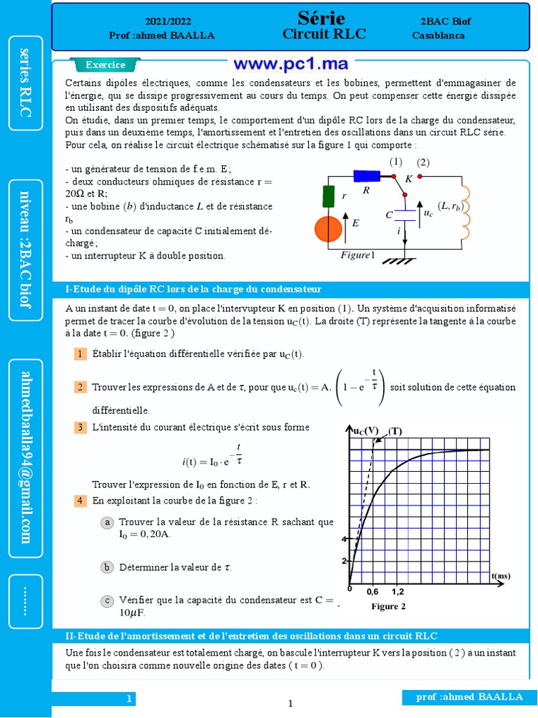Electricité RLC Exercices Prof - Baalla (WWW - Pc1.ma) | PDF | Tension électrique | Condensateur