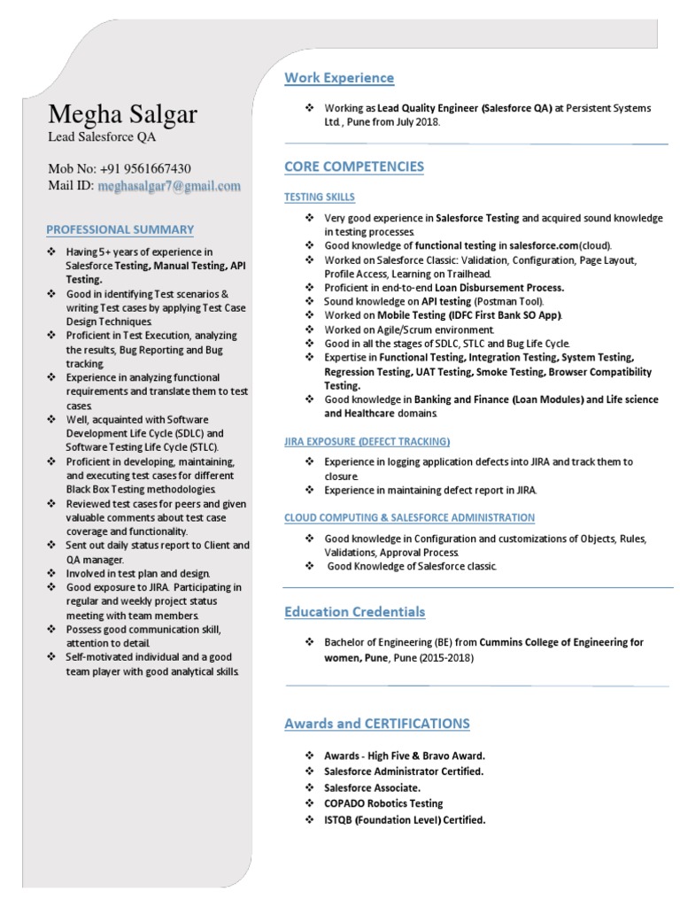 Salesforce Qa Resume Pdf 