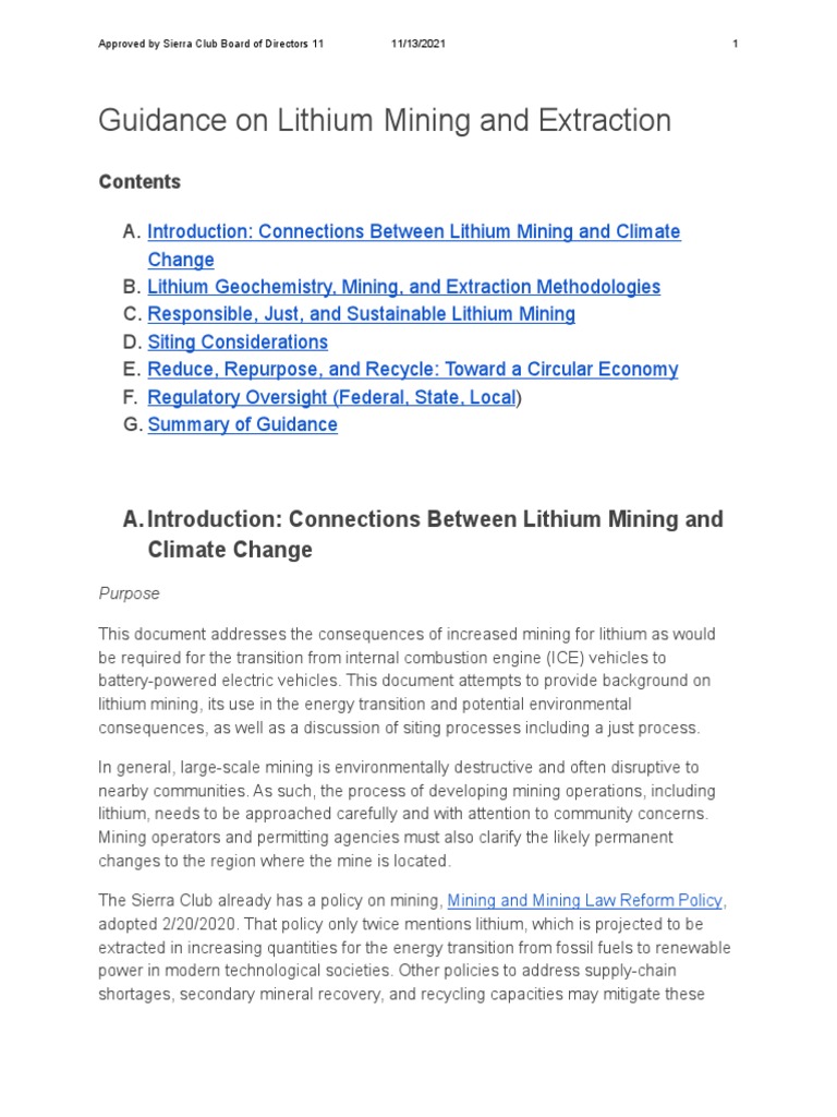 Lithium Mining Guidelines | PDF