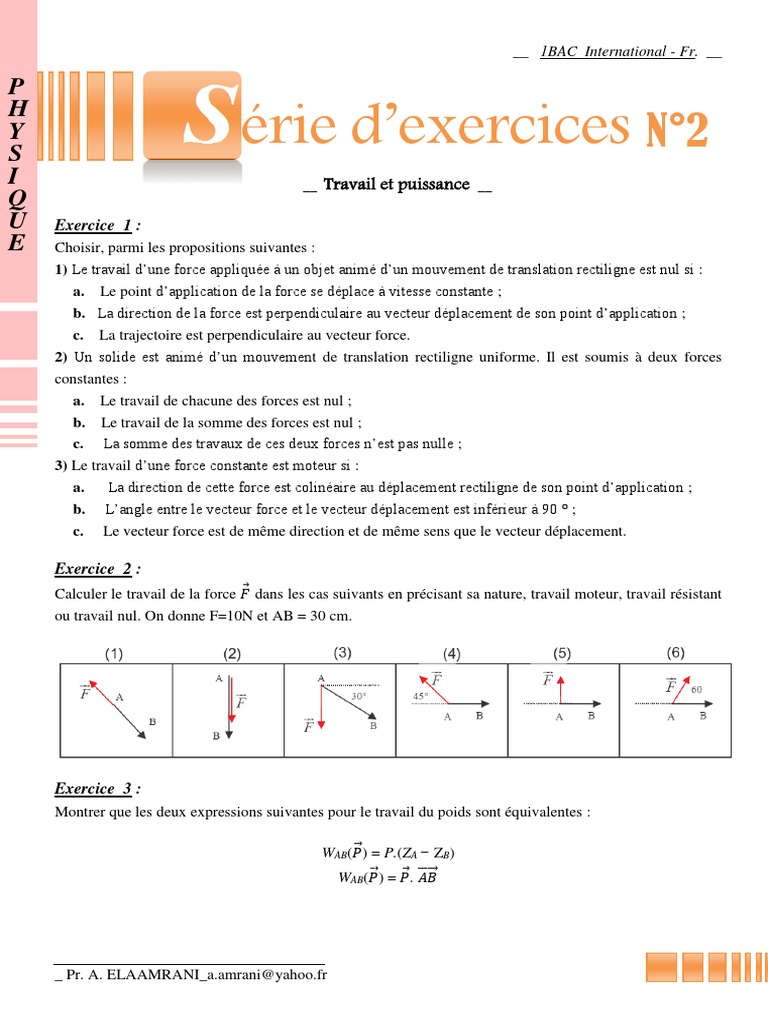 2-1-2 - Travail Et Puissance - 1BAC - Int (WWW - Pc1.ma) | PDF