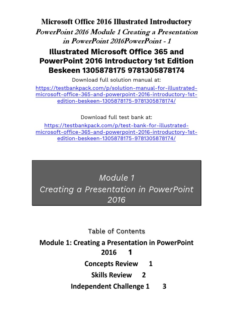Illustrated Microsoft Office 365 and PowerPoint 2016 Introductory 1st Edition Beskeen Solutions ...